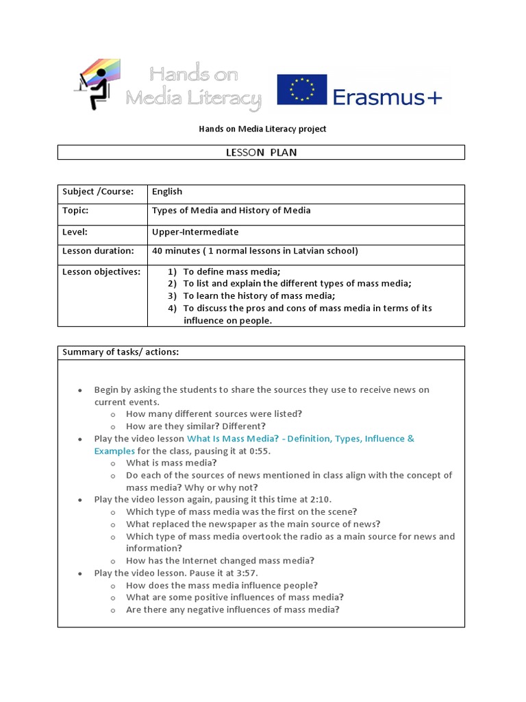 Lesson Plan Types of Media, History HOML Latvia 2 | PDF