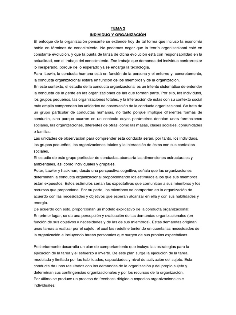 Tema 2 Individuo y Organización 2021 | PDF | Comportamiento | Liderazgo