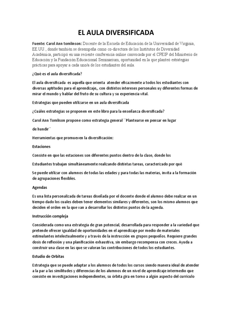 El Aula Diversificada | PDF | Aprendizaje | Plan de estudios