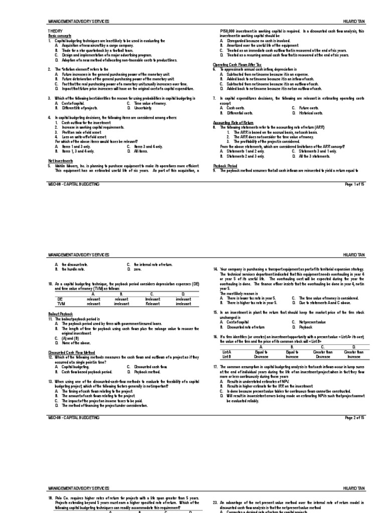 MSQ-08 Capital Budgeting | PDF | Internal Rate Of Return | Net Present ...