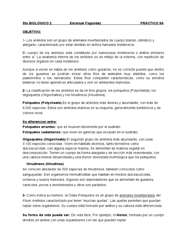 Practico 9 | PDF | Protostomas