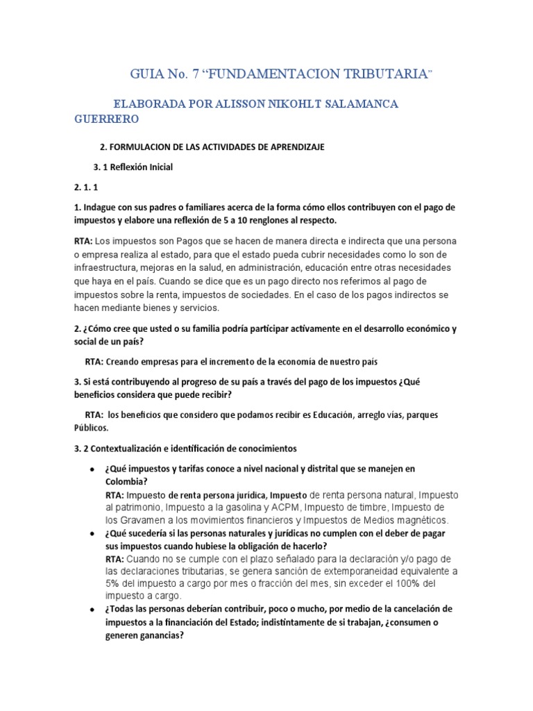 Guia No 7 Fundamentacion Triburia | PDF | Impuestos | Impuesto sobre la renta