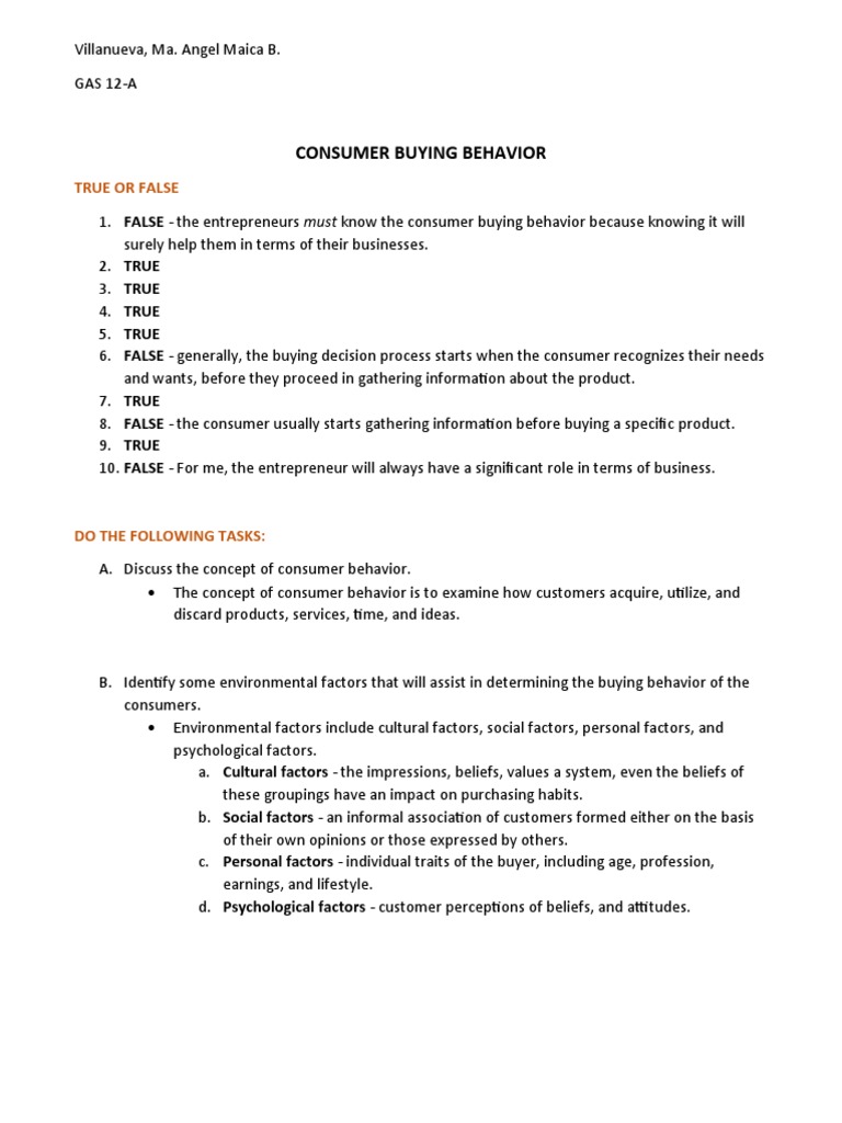 Consumer Buying Behavior: True or False | PDF | Behavior | Consumer Behaviour