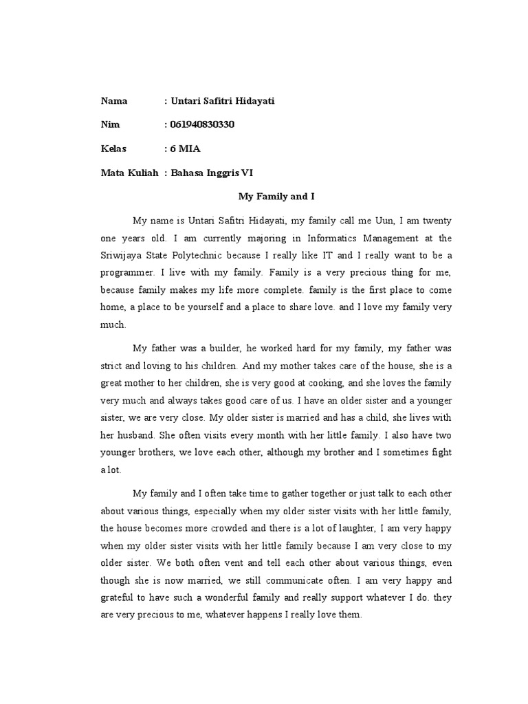 Untari Safitri Hidayati - My Family and I | PDF | Wellness | Lifestyle