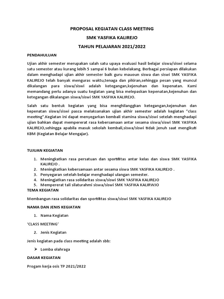 Proposal Kegiatan Class Meeting | PDF