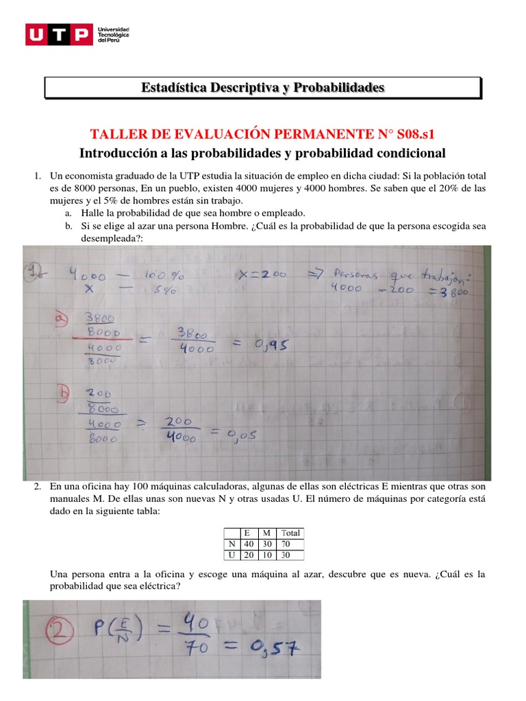 S08.s1 - Resolver Ejercicios | PDF | Probabilidad