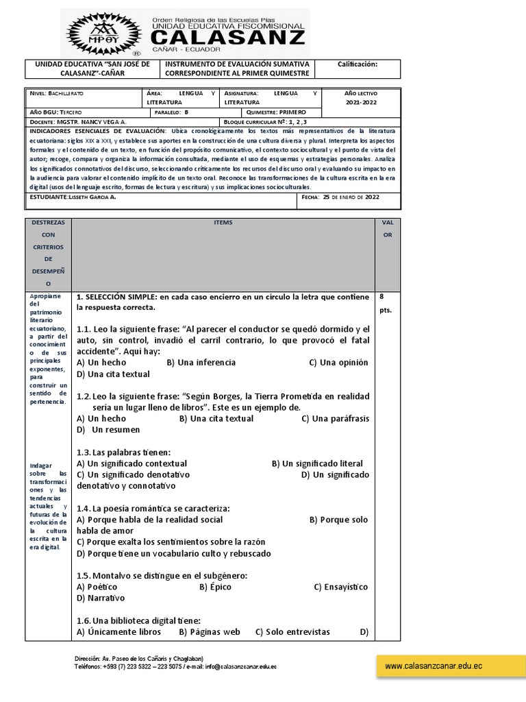 Lengua y LLLLL | PDF | Evaluación | Escritura