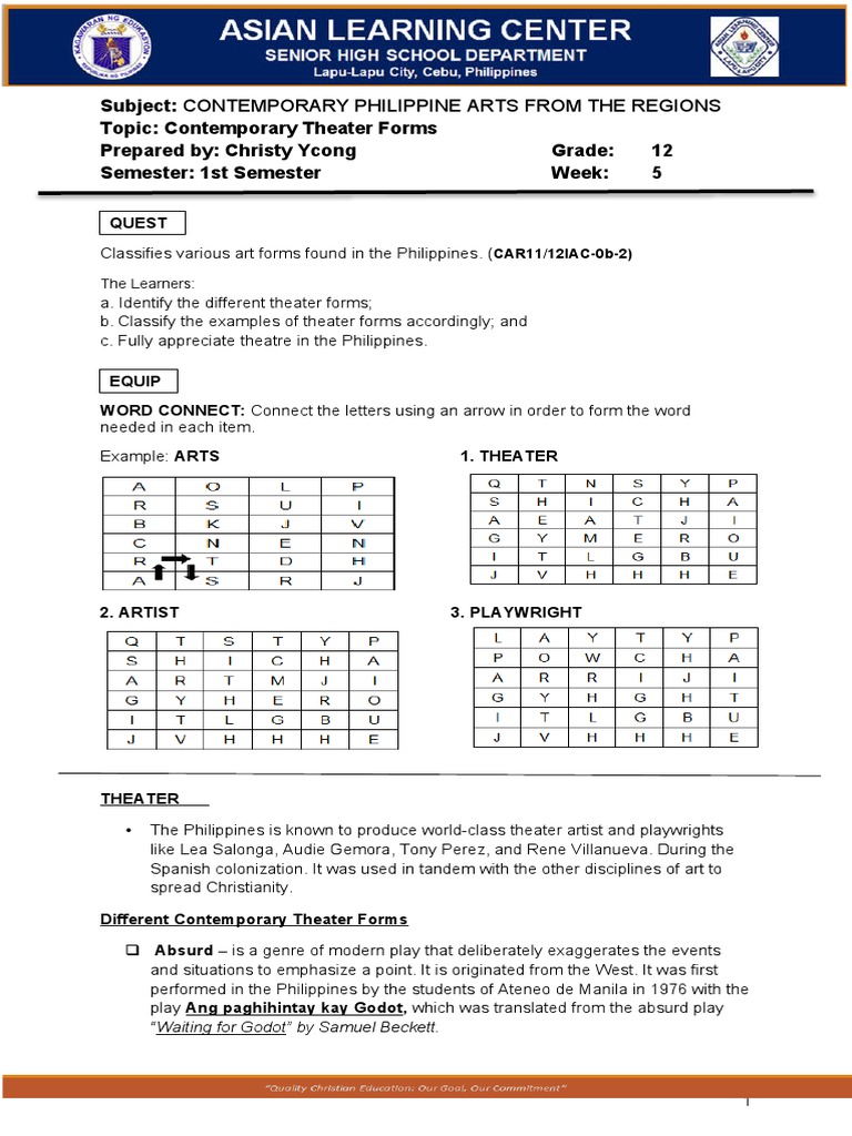 Cpar Week 5 | PDF | Theatre | Play (Theatre)