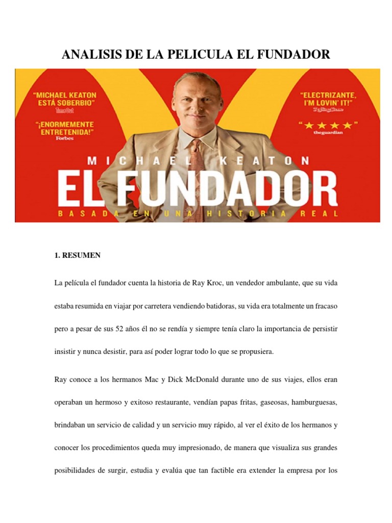 Analisis de La Pelicula El Fundador | PDF | Mc Donald's