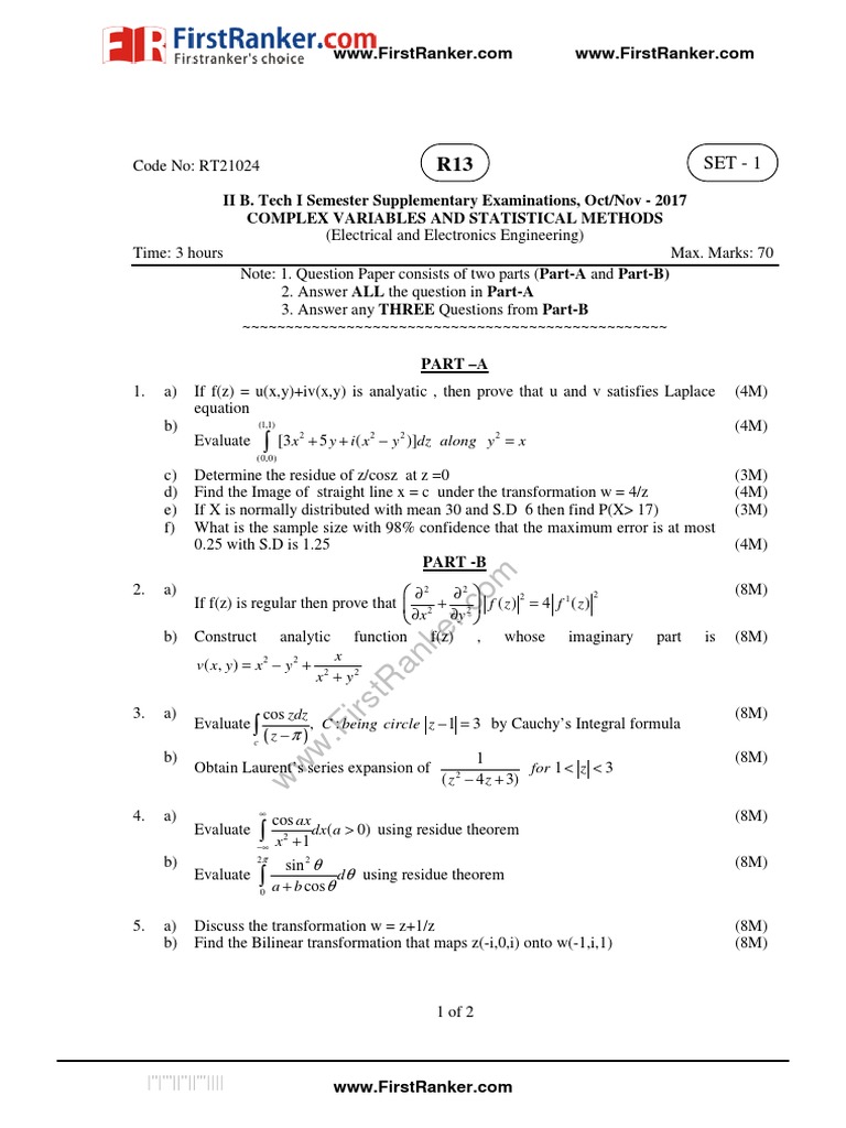 JNTU KAKINADA - B.Tech - COMPLEX VARIABLES AND STATISTICAL METHODS R13 ...