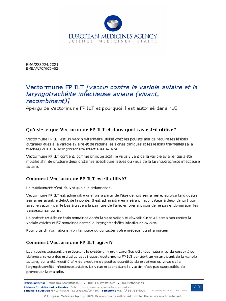 Vectormune FP Ilt Epar Medicine Overview FR | PDF | Vaccins | Variole
