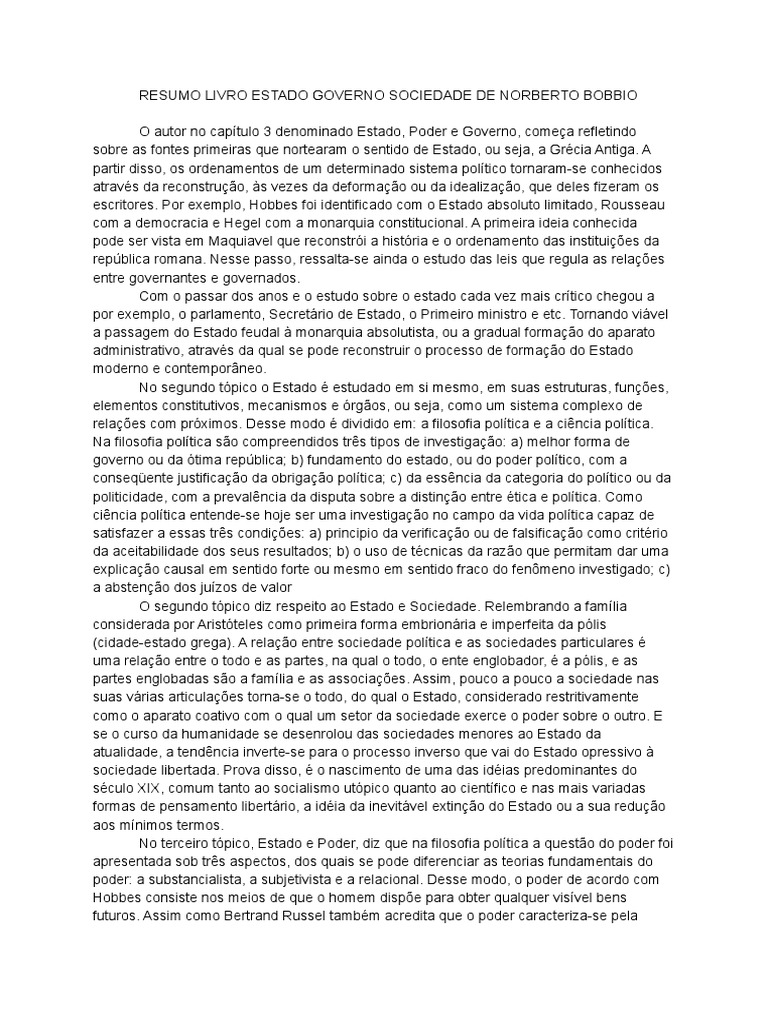 Resumo Cap 3 Bobbio | PDF