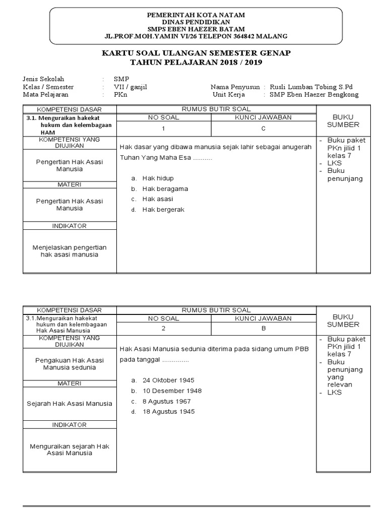 Kartu Soal PKN | PDF
