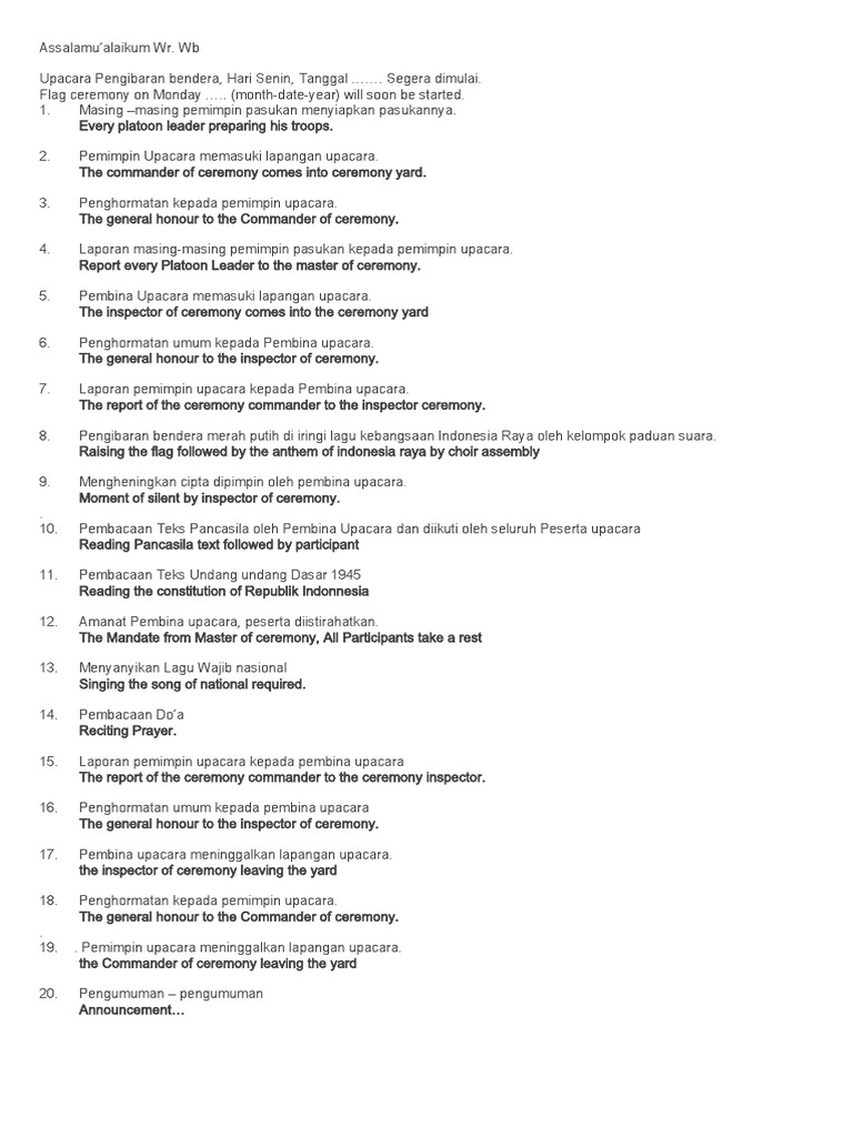 Pembaca Teks Upacara Ada Bahasa Inggrisnya | PDF