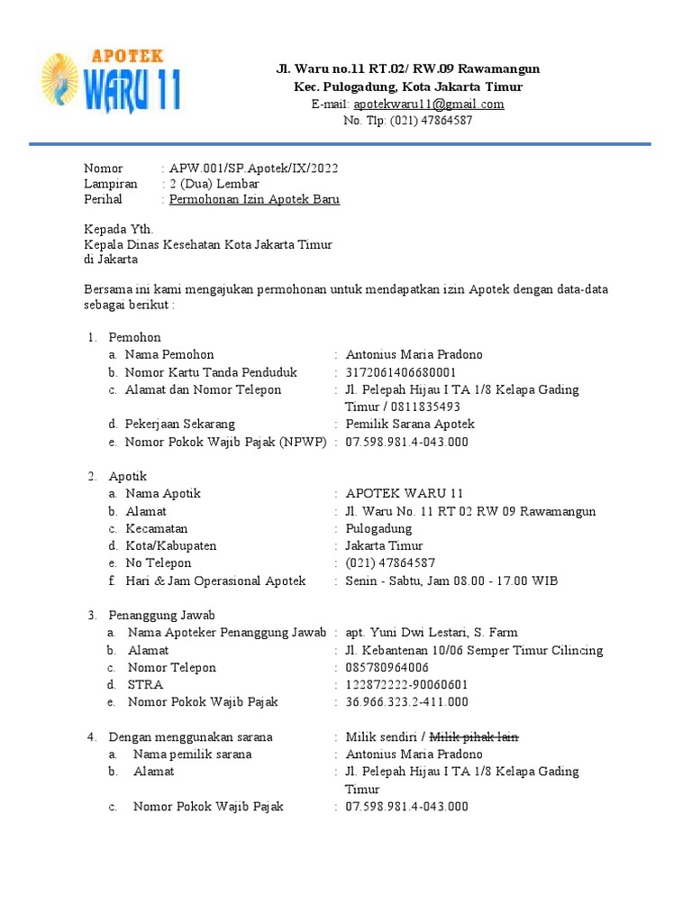 Permohonan Izin Apotek Waru 11 | PDF | Kesehatan Holistik