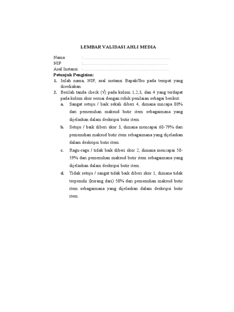 Lembar Validasi Ahli Media Dan Materi Muh Nur Aziz PN | PDF | Karier ...