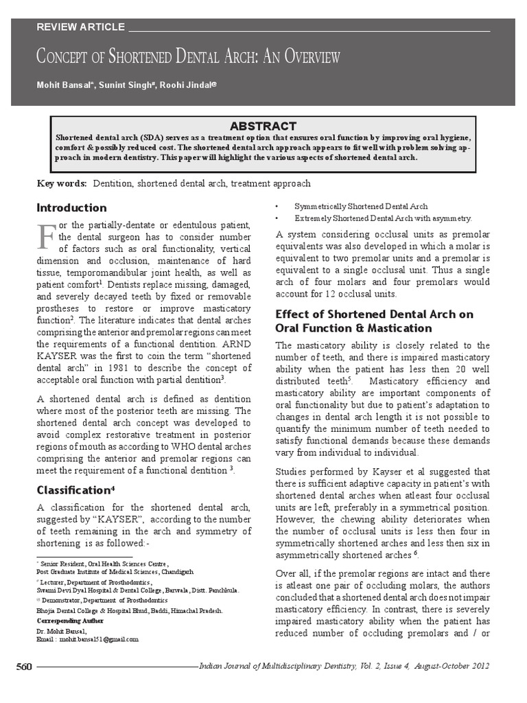 Overview of Shortened Dental Arch Concept | PDF | Dentistry | Dental ...