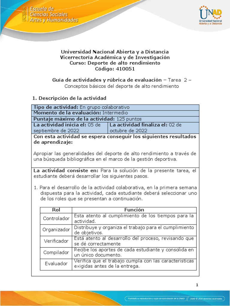 Guía de Actividades y Rúbrica de Evaluación - Unidad 1 - Tarea 2 - Conceptos Básicos Del Deporte ...