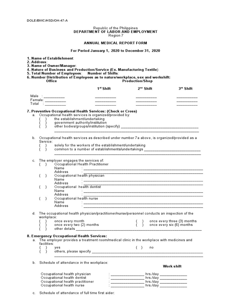 OSHS Annual Medical Report | PDF | Occupational Safety And Health ...