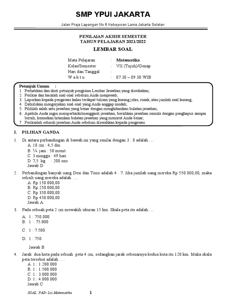 Soal PAS MTK 7 BARU | PDF