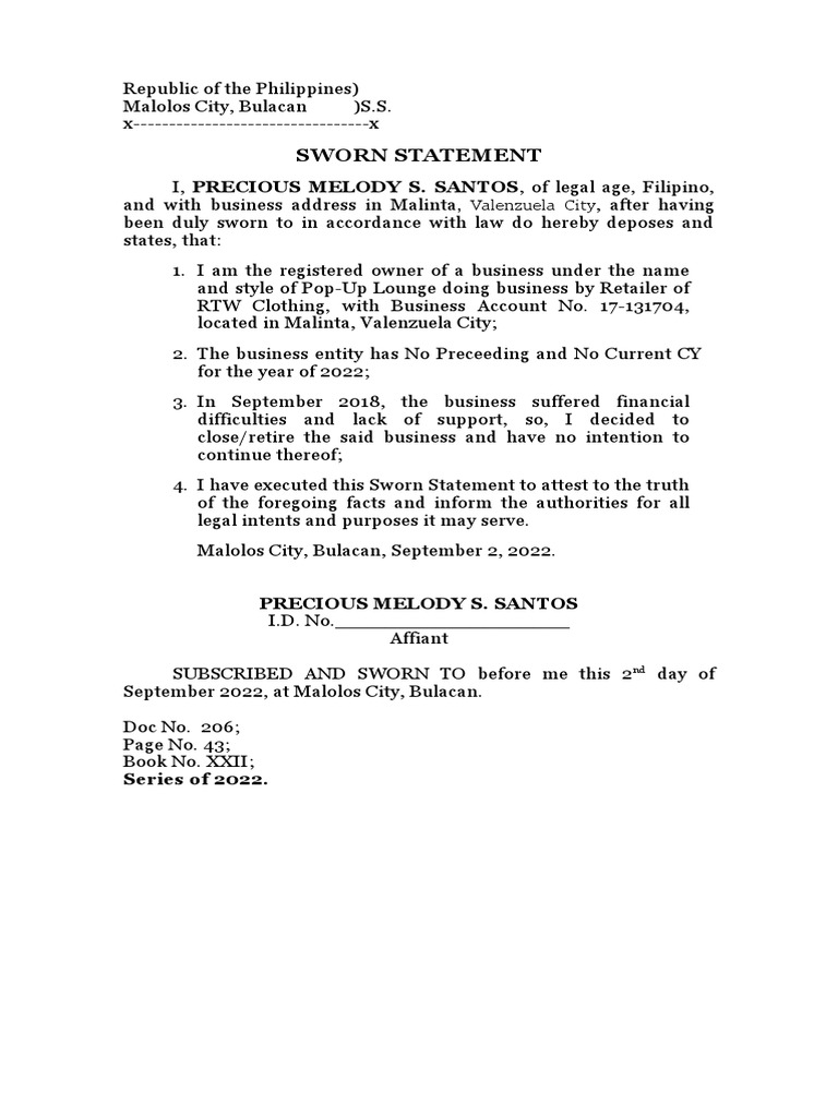 Sworn Statement Santos | PDF