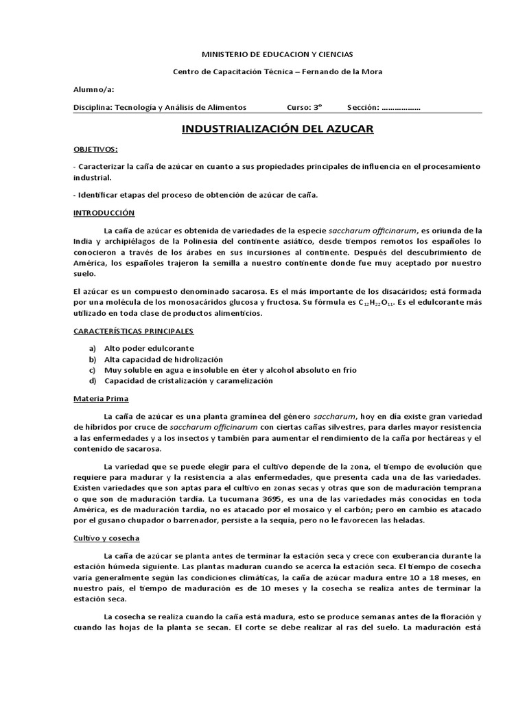 Leyes de la Industrialización del Azúcar | PDF | Azúcar | Dieta y nutrición