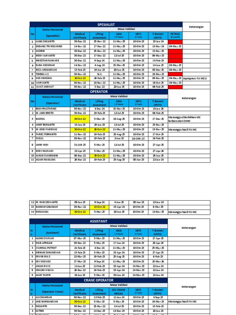 Matrix Personnel Nesitor - Update 11 Oktober 2022 | PDF