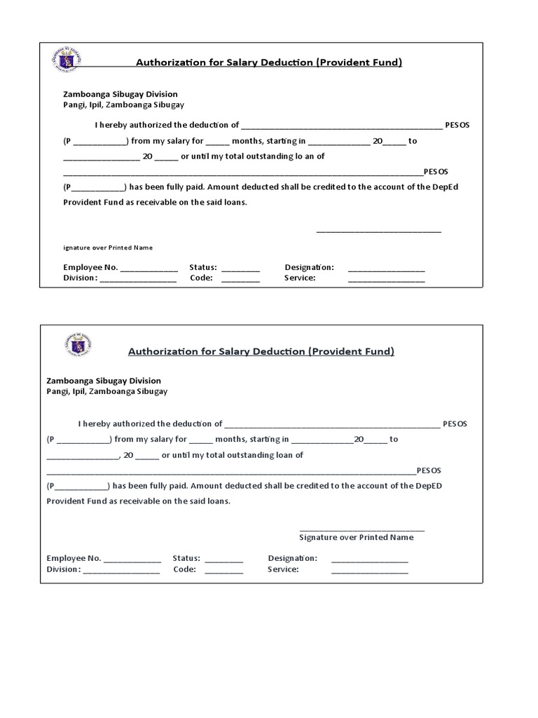 2.authorization For Salary Deduction Form | PDF