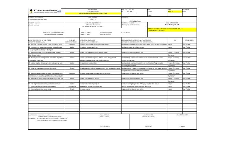 SOP & JSA Memindahkan Water Pump | PDF