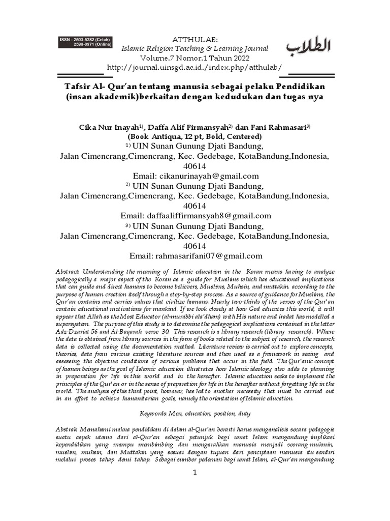 Jurnal Kel 3 Tafsir Tarbawi Pai 3 B | PDF | Abrahamic Religions | Quran