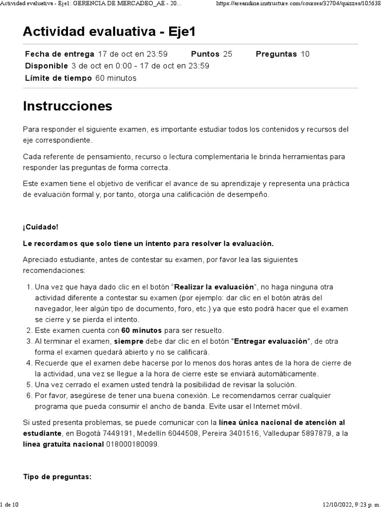 Actividad Evaluativa - Eje1 - GERENCIA de MERCADO | PDF | Prueba (evaluación) | Marketing