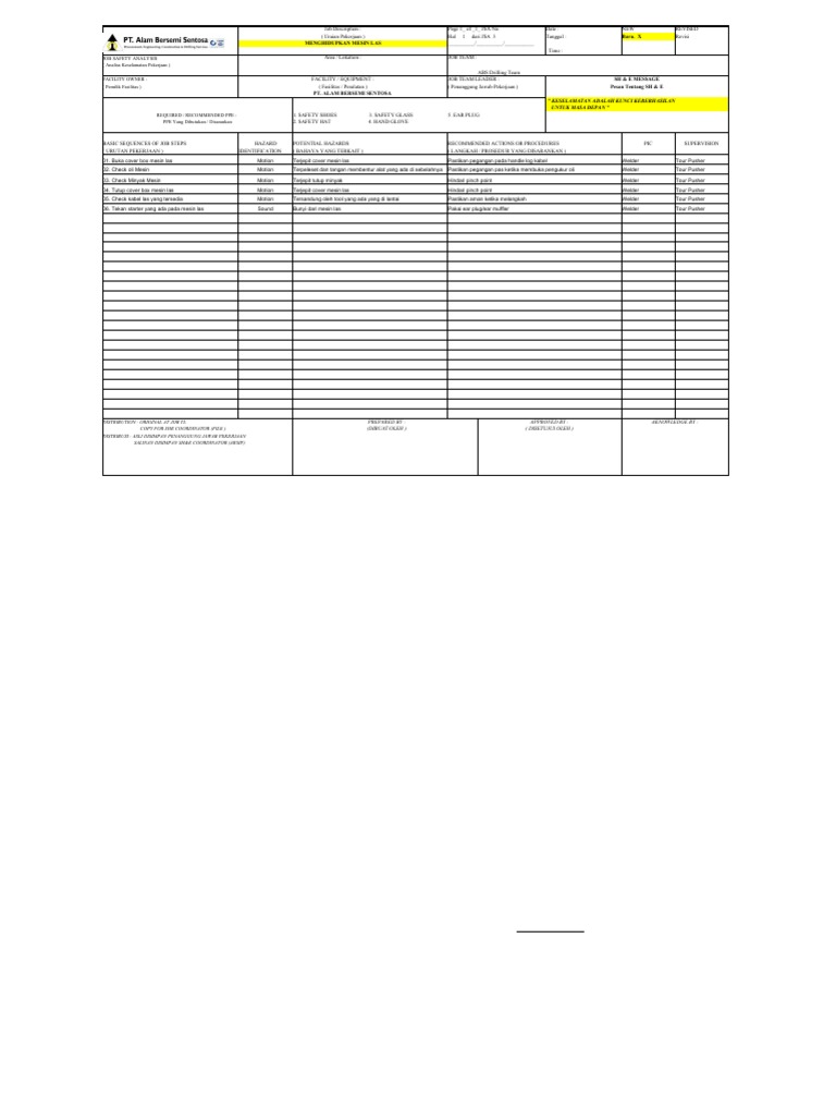 SOP & JSA Menghidupkan Mesin Las | PDF
