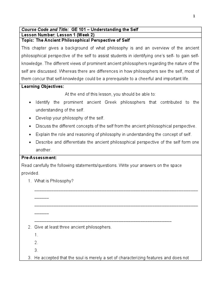 M1 UTS Ancient Philosophical Perspective of Self | PDF | Soul ...