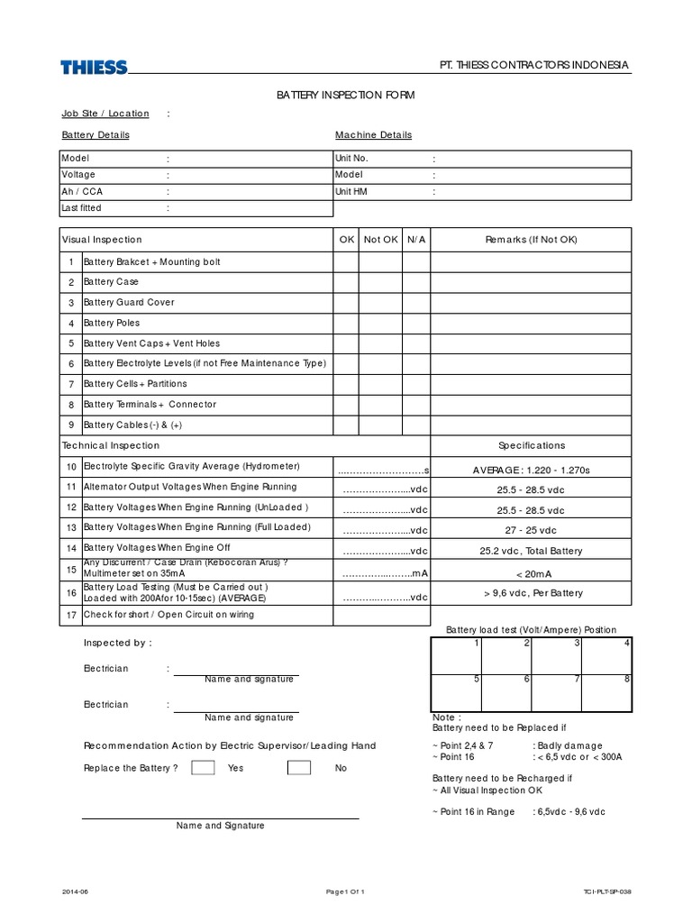 Battery Checklist Procedure | PDF | Voltage | Physical Quantities