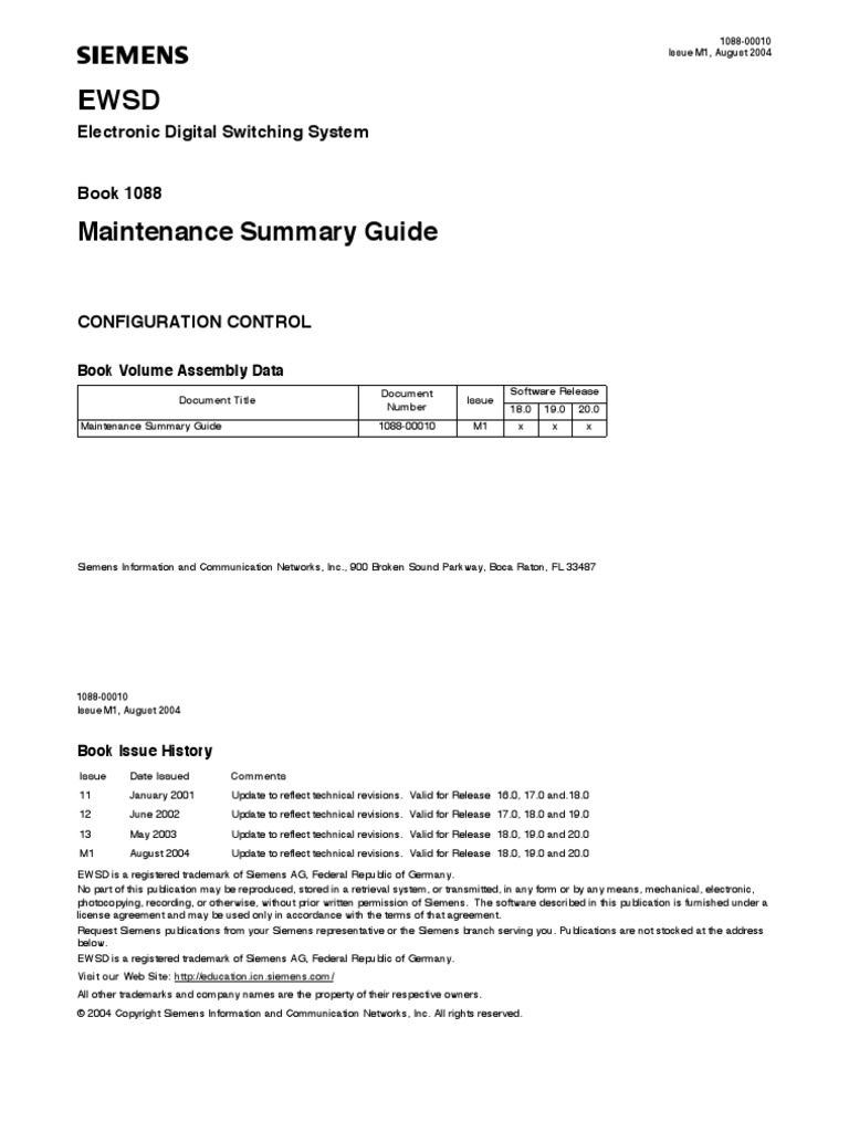 EWSD - BOOK 1088 - 001 - Im1 - Maintenance Summary Guide | PDF ...
