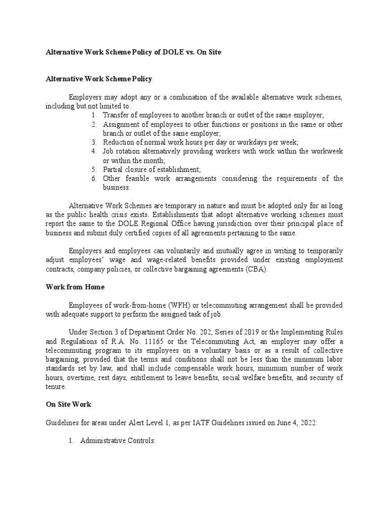 Alternative Work Scheme vs. On Site Labor Philippines | PDF ...