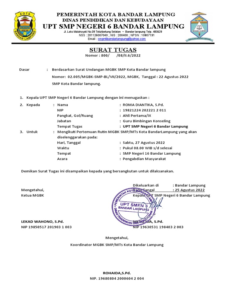 Surat Tugas MGMP BK | PDF