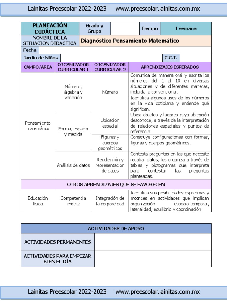 Diagnóstico de Pensamiento Matemático Preescolar | PDF | Educación de ...