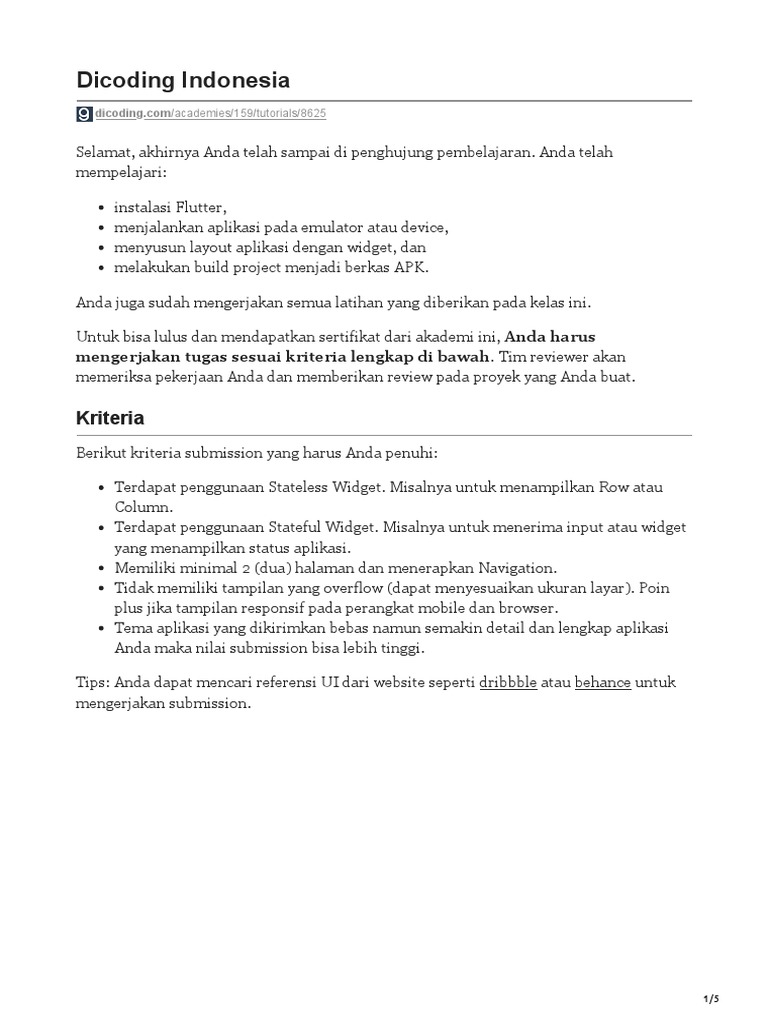 Proyek Flutter Dicoding | PDF | Karier & Perkembangan | Komputer