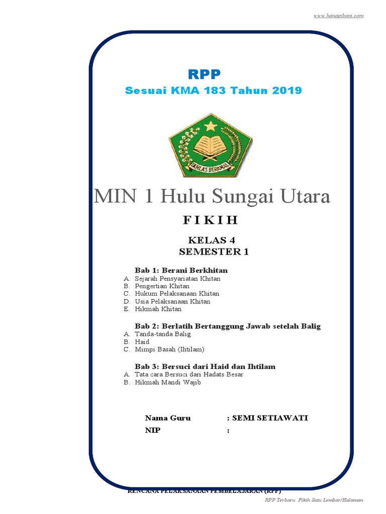 RPP Fikih Satu Halaman Kelas 4 Semester 1 | PDF
