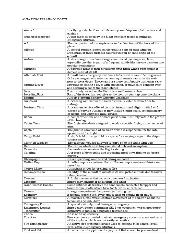 Aviation Terminology | PDF | Aircraft | Airplane
