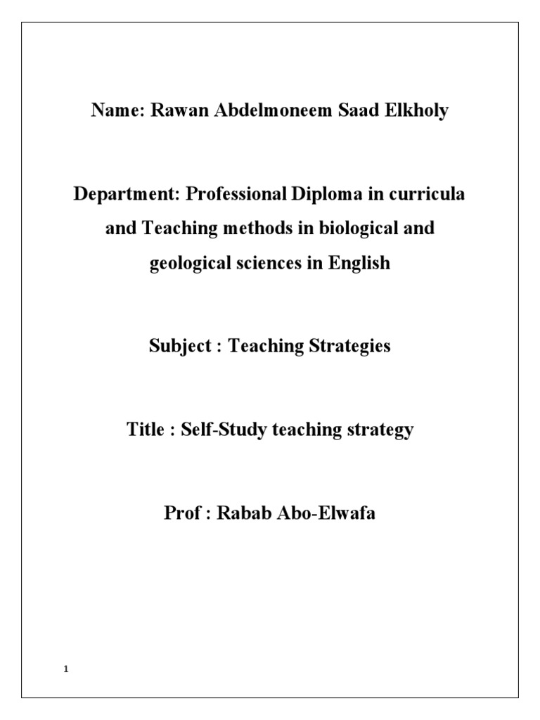 Self-Study Teaching Strategy | PDF | Teaching Method | Learning