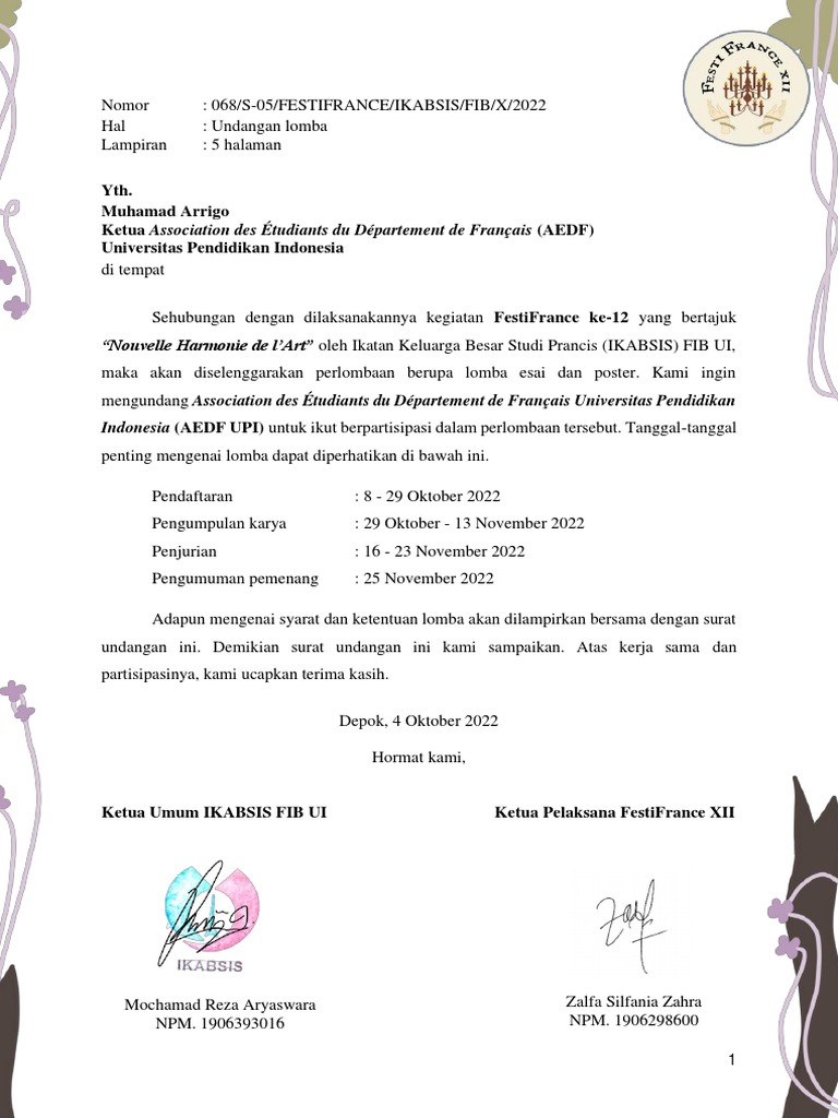 (Concours) Surat Undangan Imaspi Aedf Upi | PDF