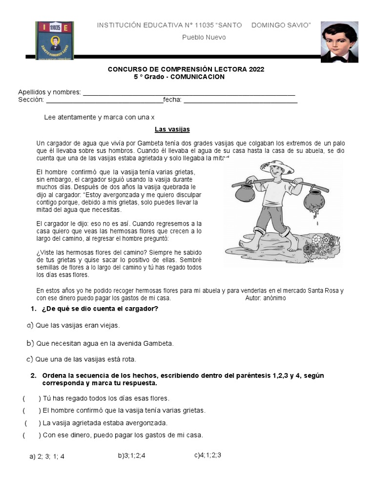 Evaluación de Comprensión Lectora 5° Grado | PDF | Cuerpo humano ...