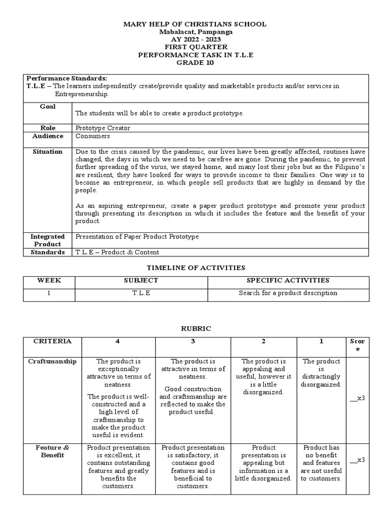 T.L.E Grade 10 Performance Task | PDF | Business | Cognition