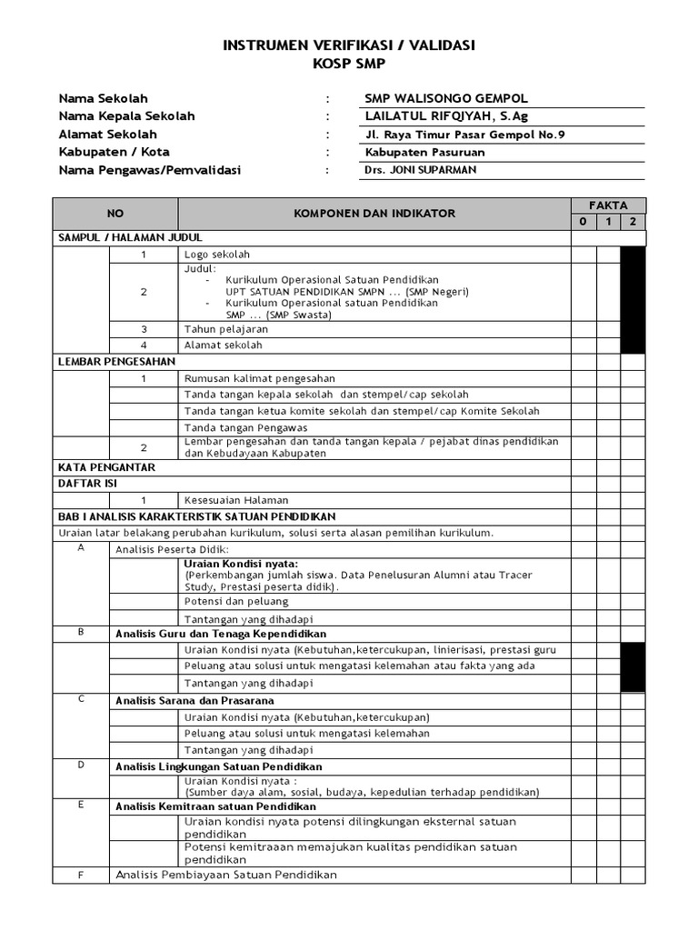 Instrumen Validasi Kosp | PDF