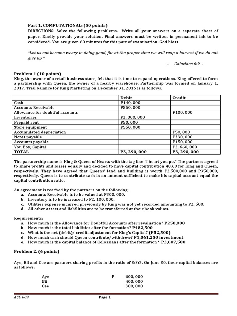 1st Exam 1s2021 | PDF | Partnership | Debits And Credits
