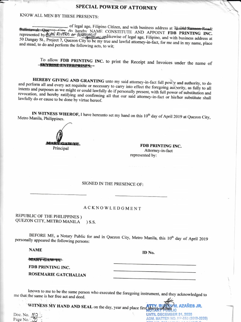 Spa Sample | PDF | Power Of Attorney | Civil Law (Legal System)