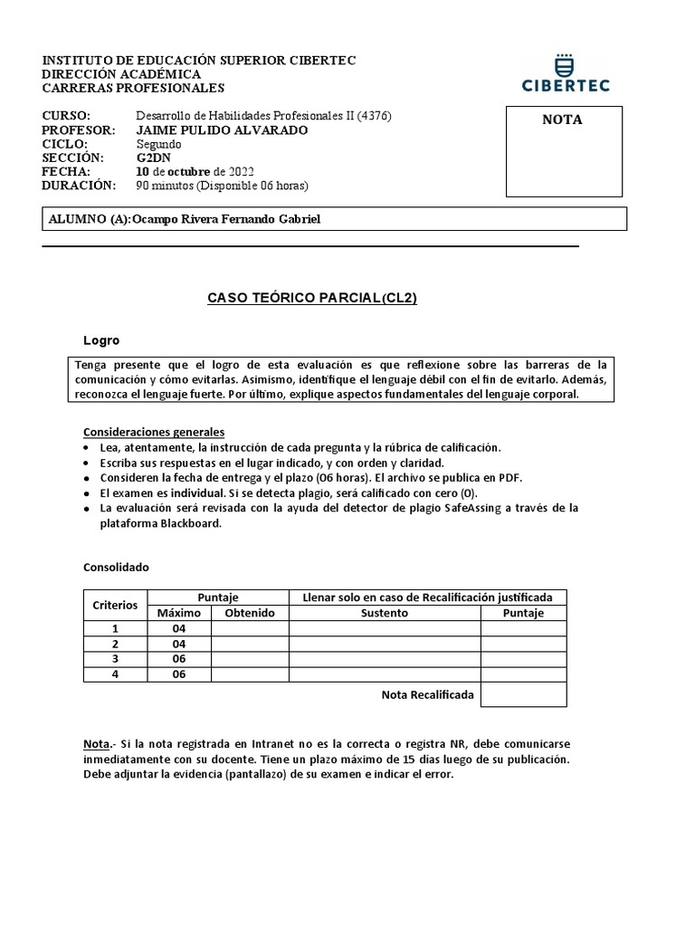 4376-Desarrollo de Habilidades Profesionales II-G2DN-00 - CL2 (Caso ...