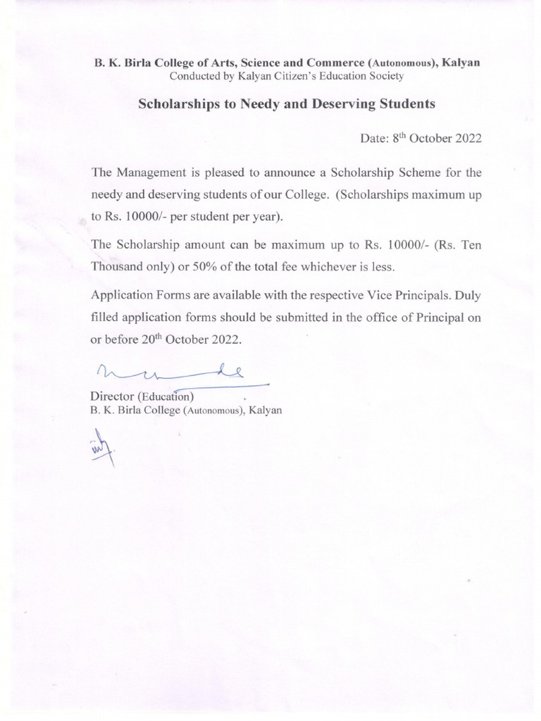 Scholarships To Needy and Deserving Students | PDF